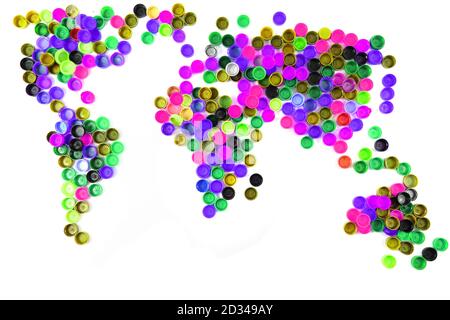 world map from plastic caps isolated on the white background Stock ...