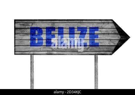 Belize wooden sign with beach background Stock Photo - Alamy