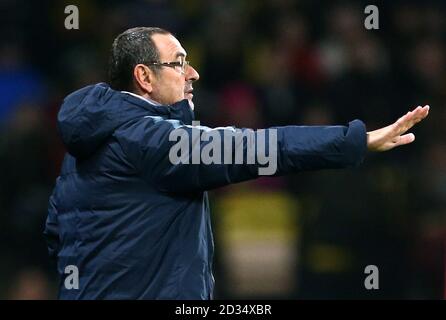 Chelsea manager Maurizio Sarri gestures on the touchline during the ...
