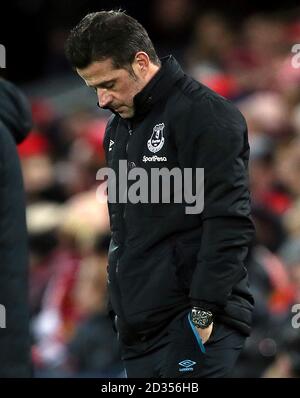 Marco Silva manager of Everton dejected during the Premier League match ...