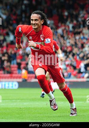 Middlesbrough's Tuncay Sanli celebrates scoring the opening goal Stock ...