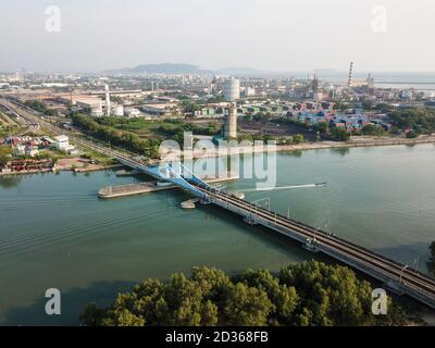 Perai, Penang/Malaysia - Mar 02 2020: Swing Bridge and Perai Bridge at ...