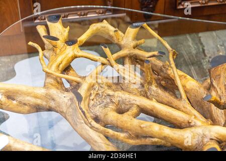 Wood Root Coffee Table With Glass Top Stock Photo - Alamy