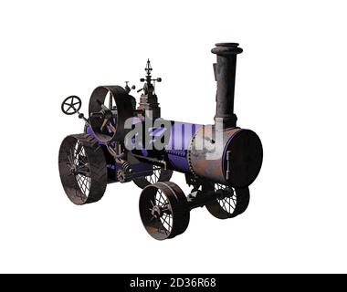ancient steel steam engine on wheels Stock Photo - Alamy