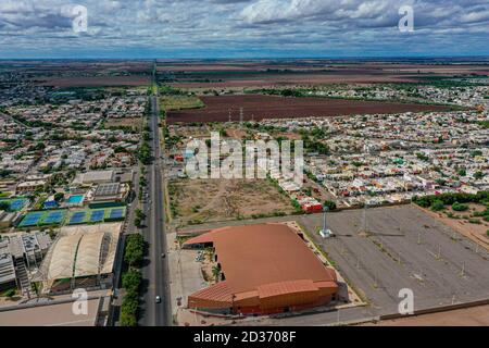 Aerial view of the Yaqui Valley, irrigation district, ejido on the ...