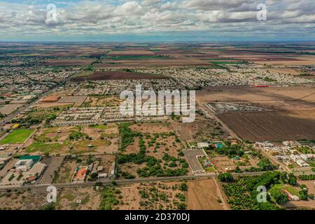 Aerial view of the Yaqui Valley, irrigation district, ejido on the ...