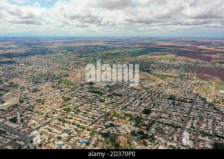 Aerial view of the Yaqui Valley, irrigation district, ejido on the ...