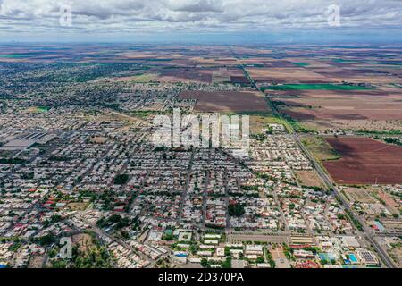 Aerial view of the Yaqui Valley, irrigation district, ejido on the ...
