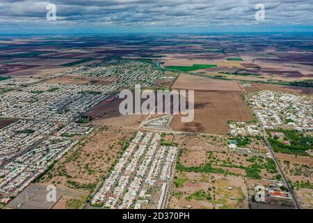 Aerial view of the Yaqui Valley, irrigation district, ejido on the ...