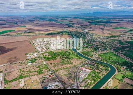 Aerial view of the Yaqui Valley, irrigation district, ejido on the ...