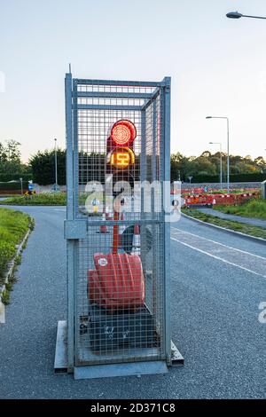 Portable, temporary traffic lights on a street in Cambridge, England ...