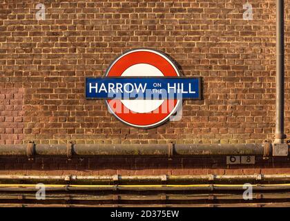 Harrow on the Hill underground station tube sign Stock Photo - Alamy