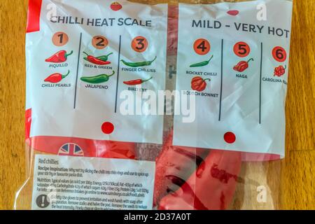 Chilli Heat Scale on a packet of red chillies bought from a supermarket ...