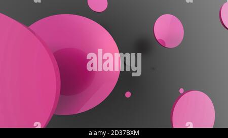 Pink metal and opaque circles and cylinders on colored background ...
