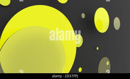 Yellow metal and opaque circles and cylinders on colored background ...