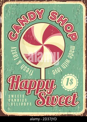 Sweet candy shop poster with lollipop candies and ice cream vector ...