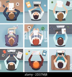 Business meeting cartoon top view concept with table and people vector ...