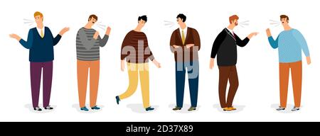 Shouting characters. Angry people agressive expressive dialogue cheer ...