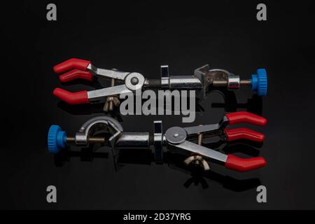 Clamp holder. Laboratory equipment. Ring clamp are used to place ...
