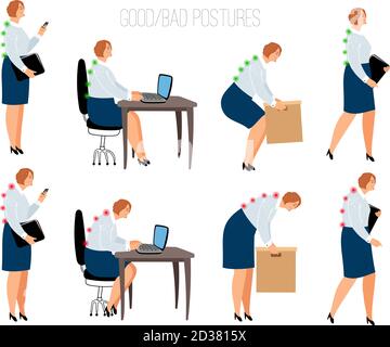 Ergonomics women correct sitting and standing posture when using a ...