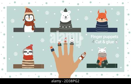 Finger puppets. Activity Game for kids. Cute characters. Cartoon style ...