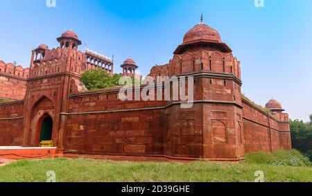 The Redstone wall of the Historic fort, Red Fort of Delhi in India ...