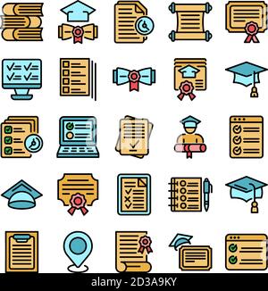 Final exam icons set flat vector. Student college. Final pass isolated ...