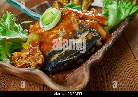 Coo-Coo and Flying Fish, national dish of Barbados, cornmeal and okra ...