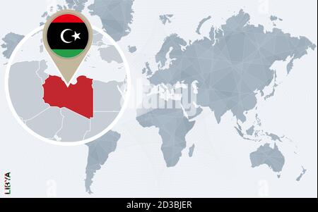 World map with magnified Libya. Libya flag and map Stock Vector Image ...