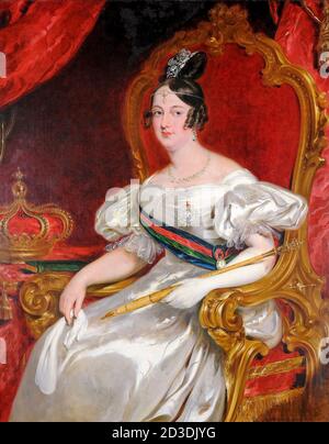 Maria II of Portugal (1819-1853) on engraving from 1859. Queen regnant ...