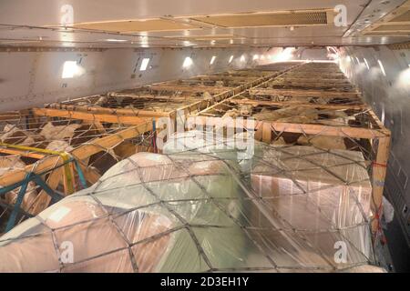 Main Deck on a Boeing 747-800 Freighter, showing the cargo loading ...
