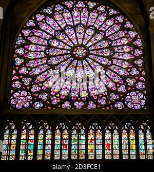The famous North Rose Window inside the Notre-Dame Cathedral in Paris ...