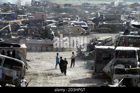 Iraqi Army armored vehicles destroyed while retreating line Highway 8 ...