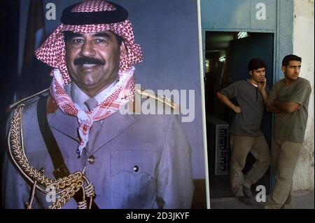 Saddam Hussein portrait Baghdad Iraq wearing military uniform 1984 ...