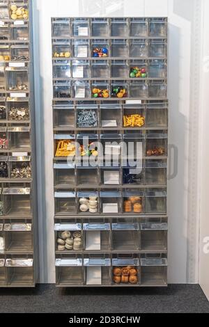 Platic Shelf Rack for Small Parts at Wall Storage Stock Photo - Alamy