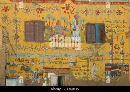 Colorfully painted mural, that tells of a pilgrimage to Mecca Stock ...