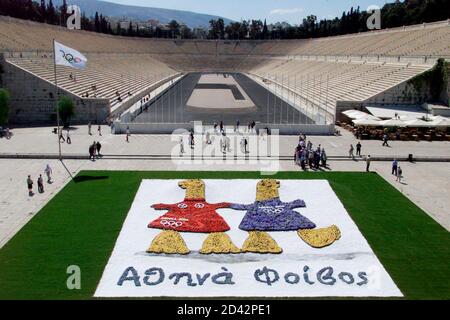 Greece Athens Athena and Phevos Olympic Mascots Stock Photo - Alamy