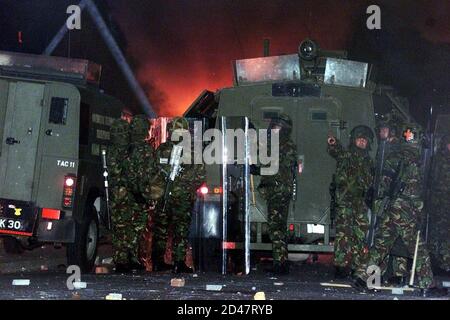 British Army soldiers in riot gear on crumlin road at ardoyne shops ...