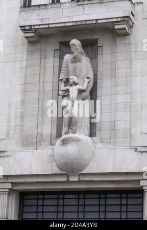 BBC Building Sculpture By Eric Gill Stock Photo - Alamy