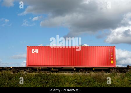 CAI shipping container on an intermodal train, Warwickshire, UK Stock ...