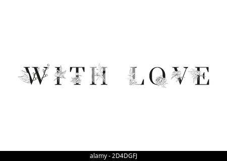 love word text with black and white love heart suitable for card ...