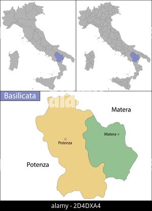 map of Basilicata province of Italy and location on Italian map Stock ...