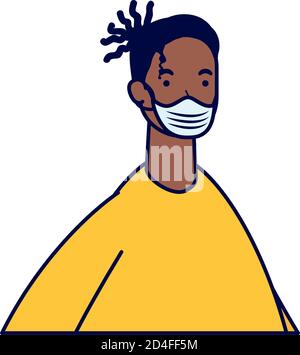 afro young man wearing medical mask with suitcase in waitingroom vector ...