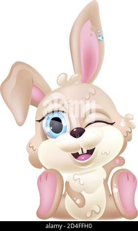 Winking rabbit emoji. Cute bunny. Animal emoticon isolated on white ...