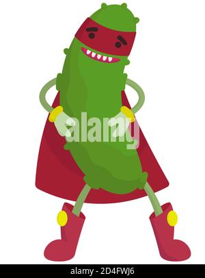 Cartoon cucumber super hero isolated vector icon. funny vegetable ...
