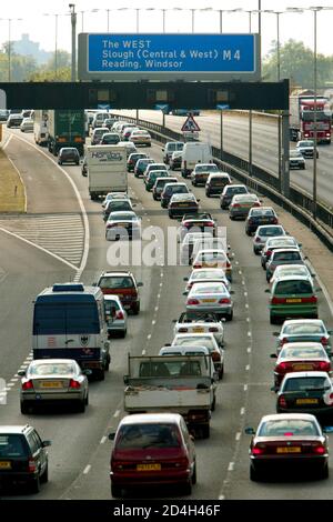 The busy M4 motorway west of London photographed looking East from an ...