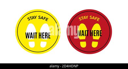 Please Wait Here Round Floor Marking Sticker Icon with Text and ...