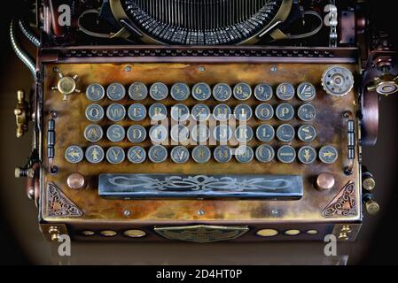 Steampunk style future Typewriter. Hand/home made model. Russian pre ...