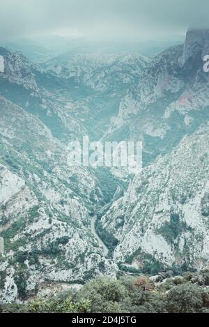 Gorge of "la Hermida" in the mountains of the "Picos de Europa", in ...