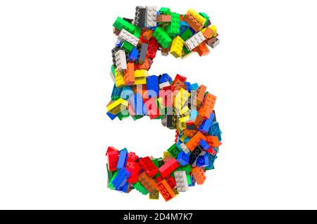 Number 3 from colored plastic building blocks, 3D rendering isolated on ...